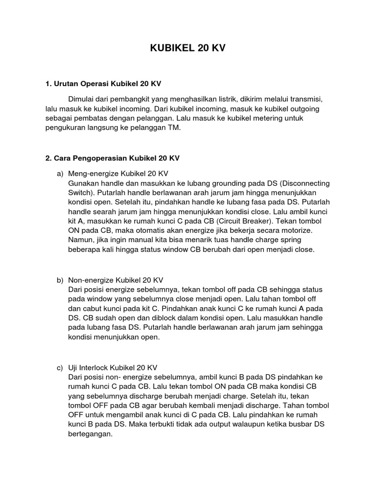 Operasi dan Fungsi Kubikel 20 KV | PDF