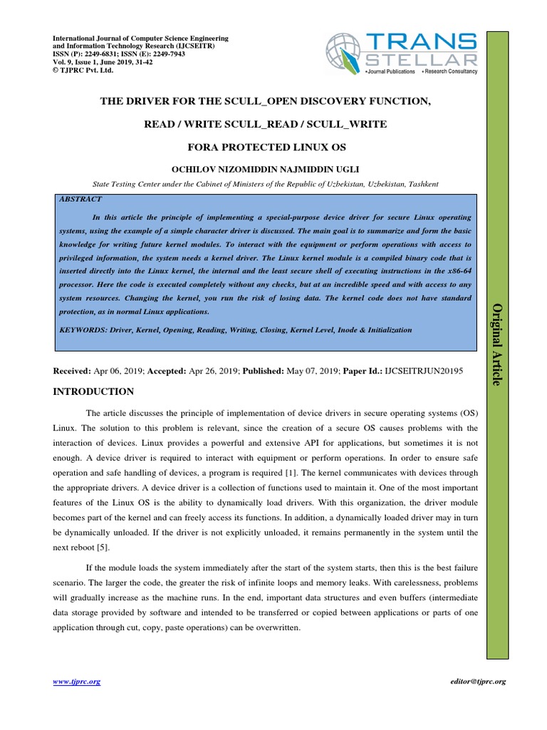 The Driver For The Scull - Open Discovery Function, Read / Write Scull ...