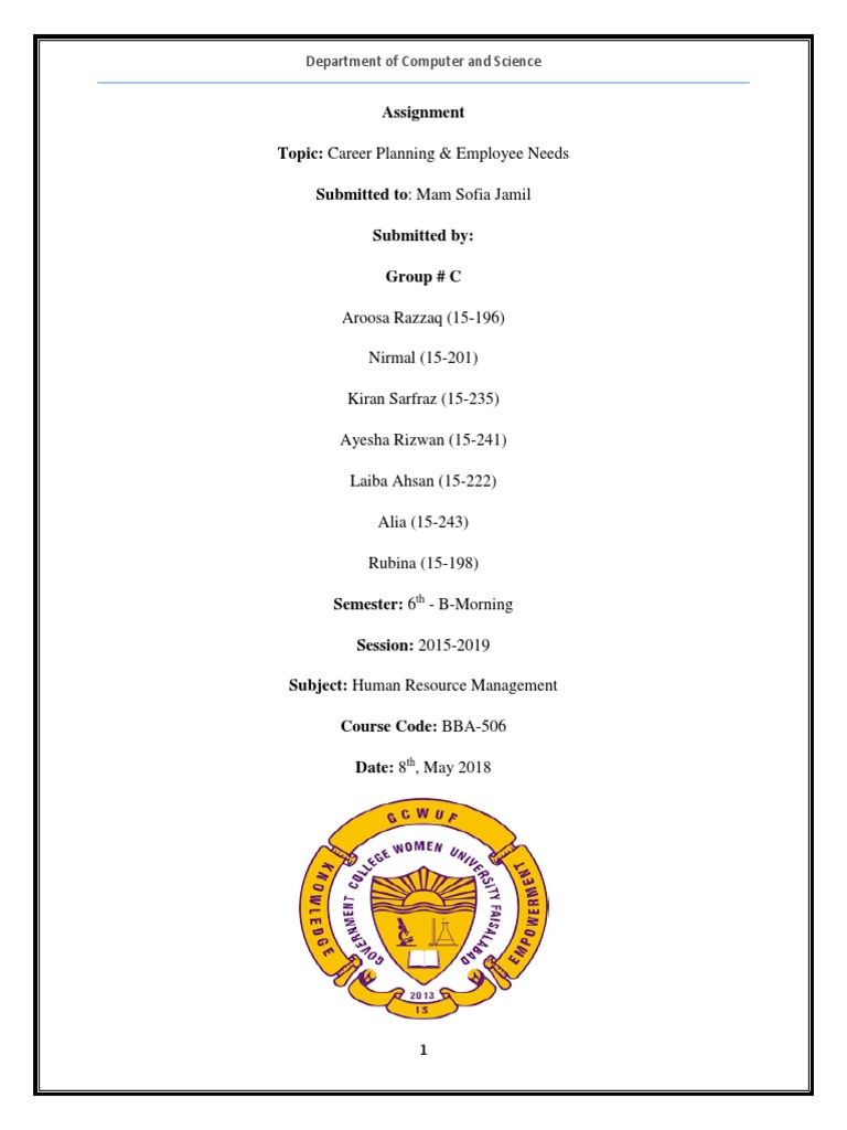 Assignment Topic: Career Planning & Employee Needs Submitted To: Mam ...