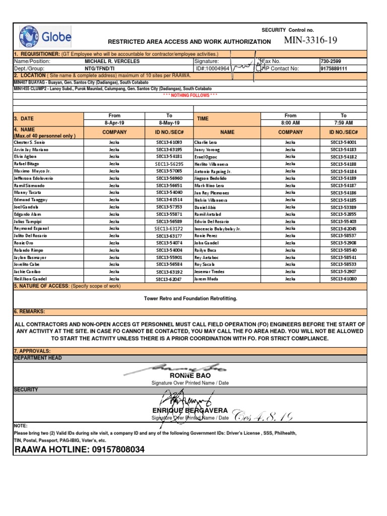RESTRICTED AREA ACCESS AND WORK AUTHORIZATION | PDF | Applications Of Cryptography | Privacy