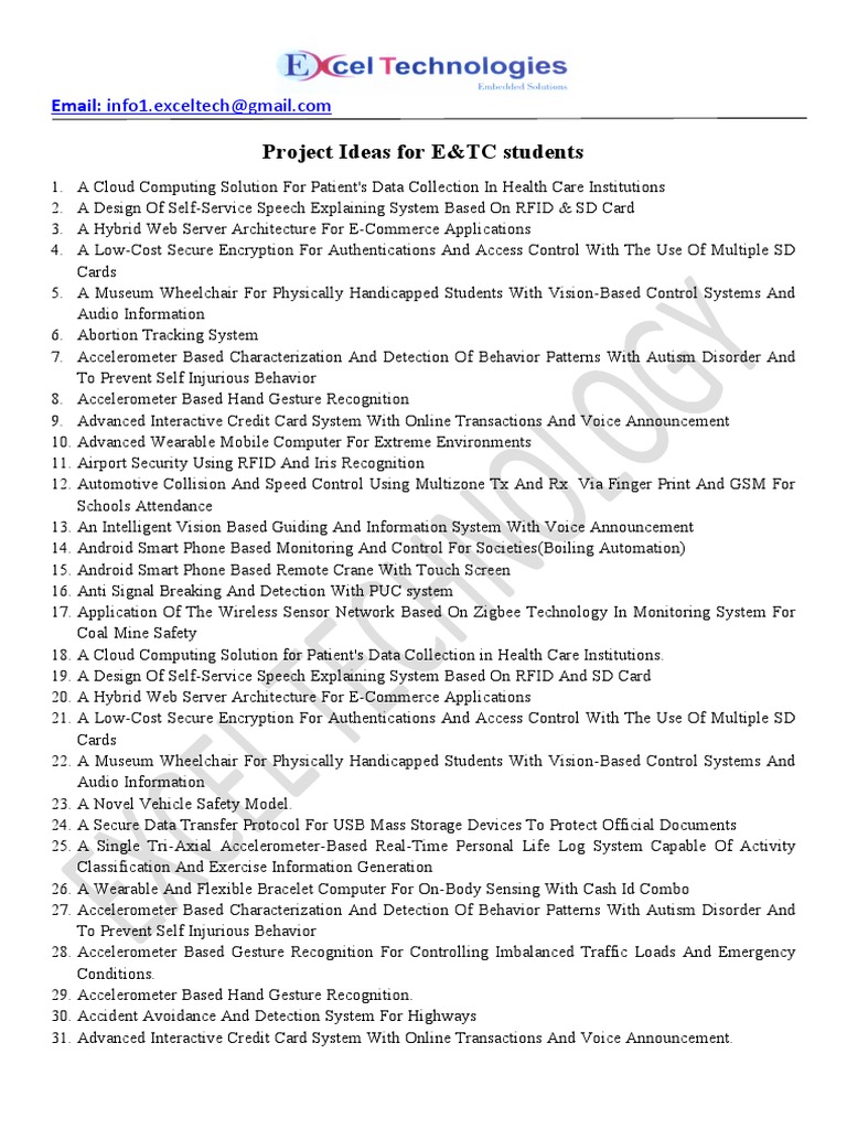 Electronics, E&TC Project Ideas | PDF | Mobile Phones | Computer Network