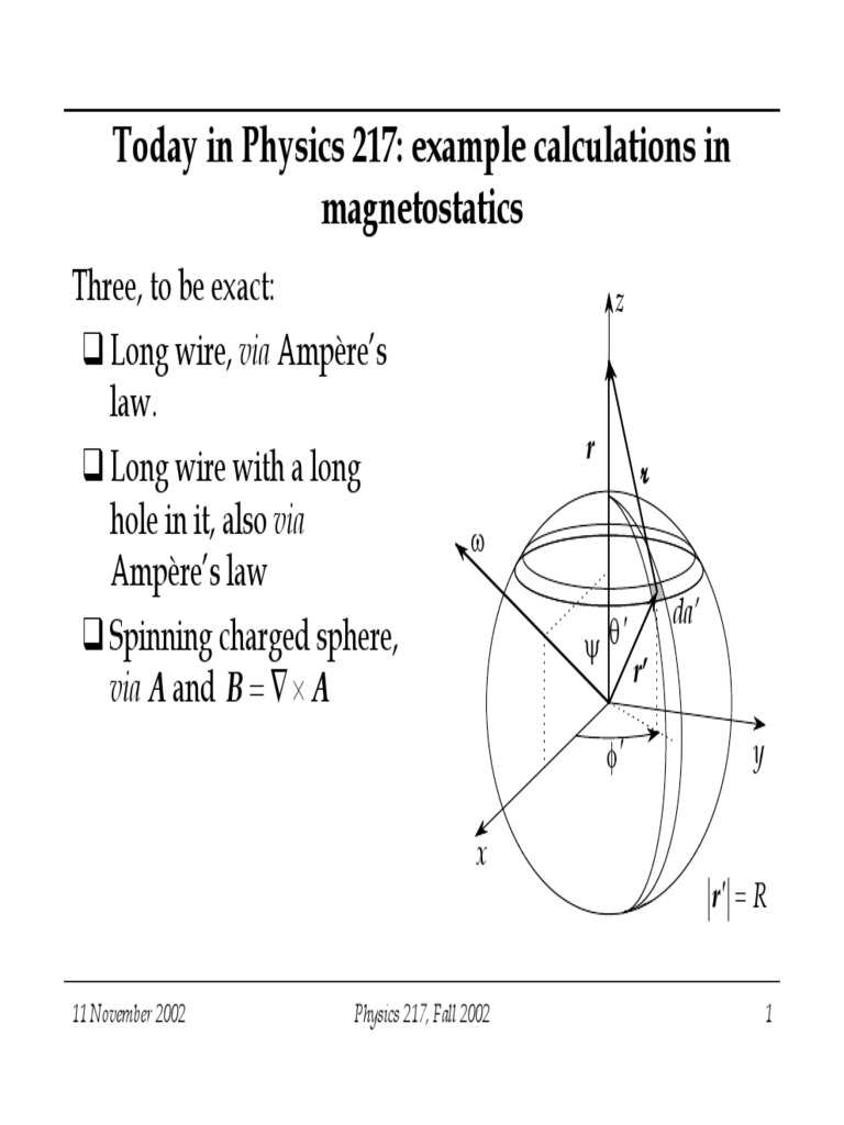 Today in Physics 217 Example Calculations in Magnetostatics | PDF ...