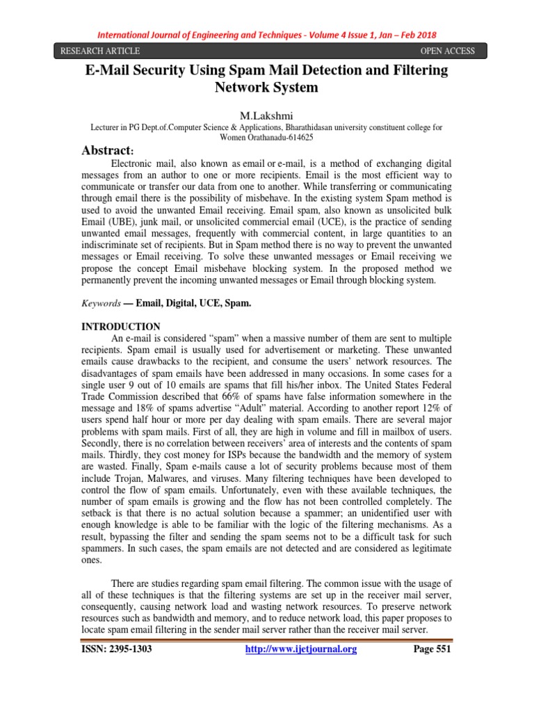 E-Mail Security Using Spam Mail Detection and Filtering Network System | PDF | Email Spam | Spamming