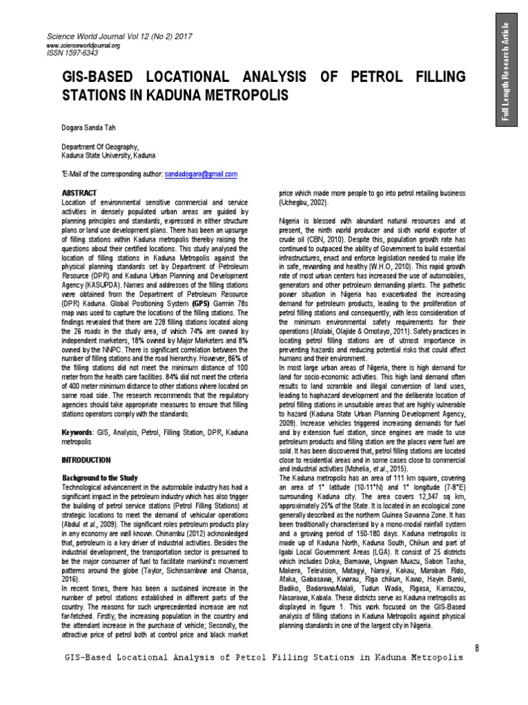 Gis-Based Locational Analysis of Petrol Filling Stations in Kaduna ...