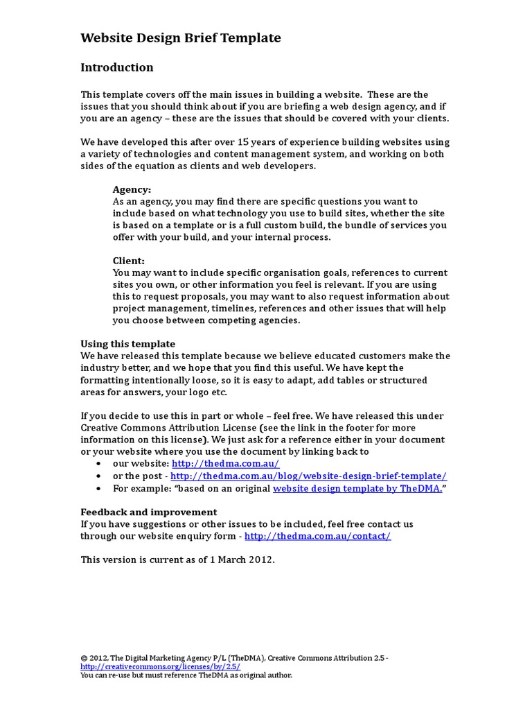 Website Design Brief Template | PDF | Web Design | Websites