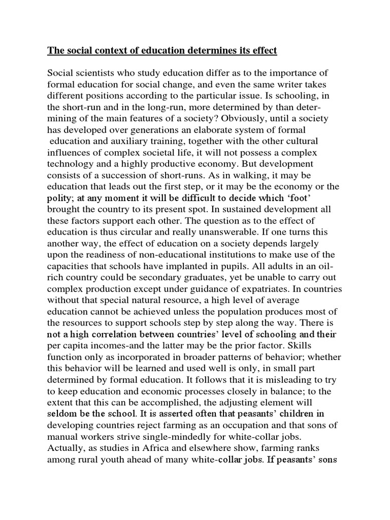 The Social Context of Education Determines Its Effect | PDF | Literacy ...