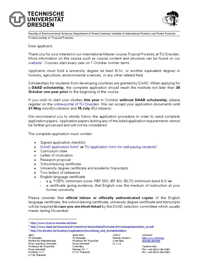 01 DAAD Application Requirements TUD Tropical Forestry | PDF | Forestry | Academic Degree