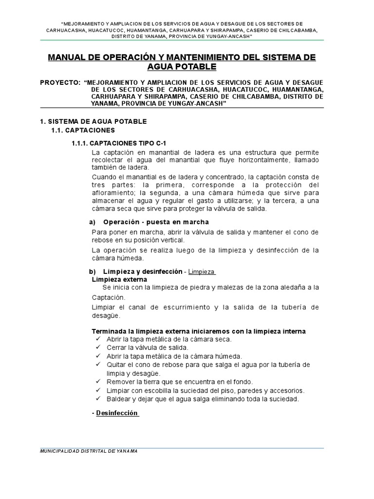 Manual de Operacion y Mantenimiento Agua | PDF | Colector de aguas pluviales | Reservorio