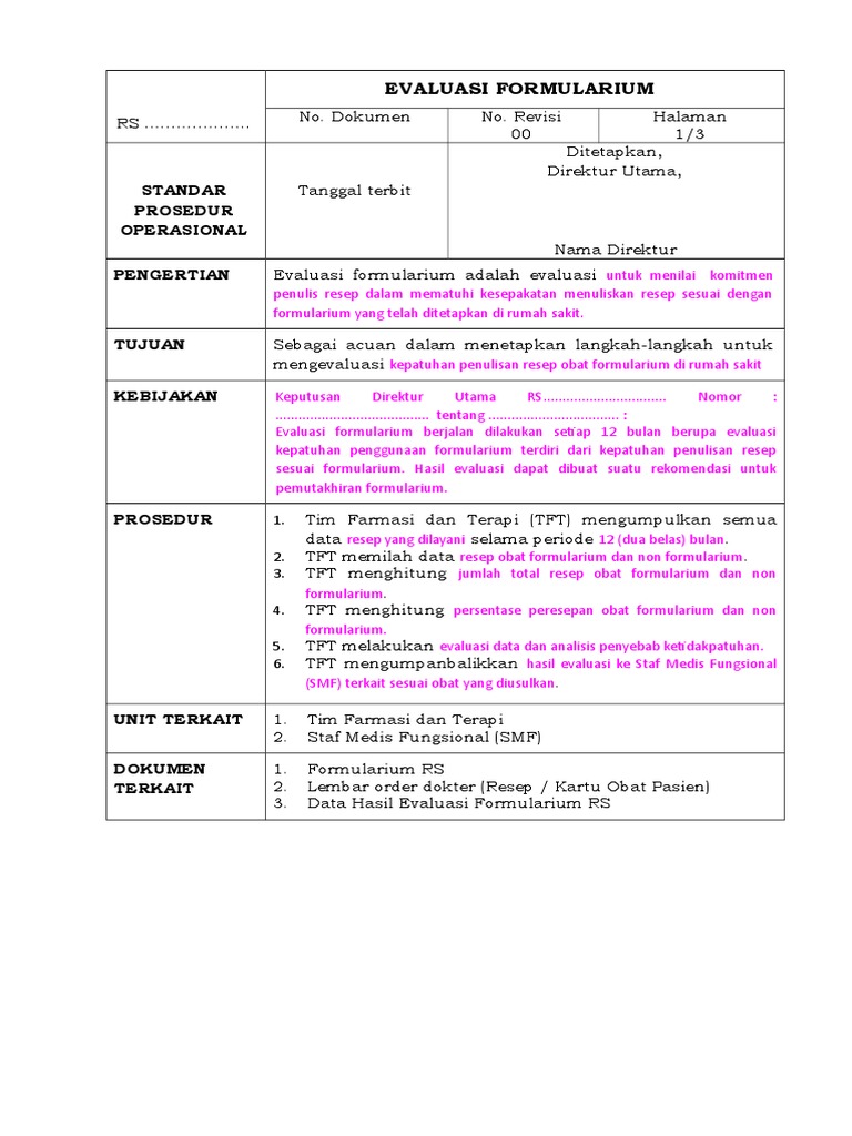 Contoh Prosedur Evaluasi Formularium | PDF