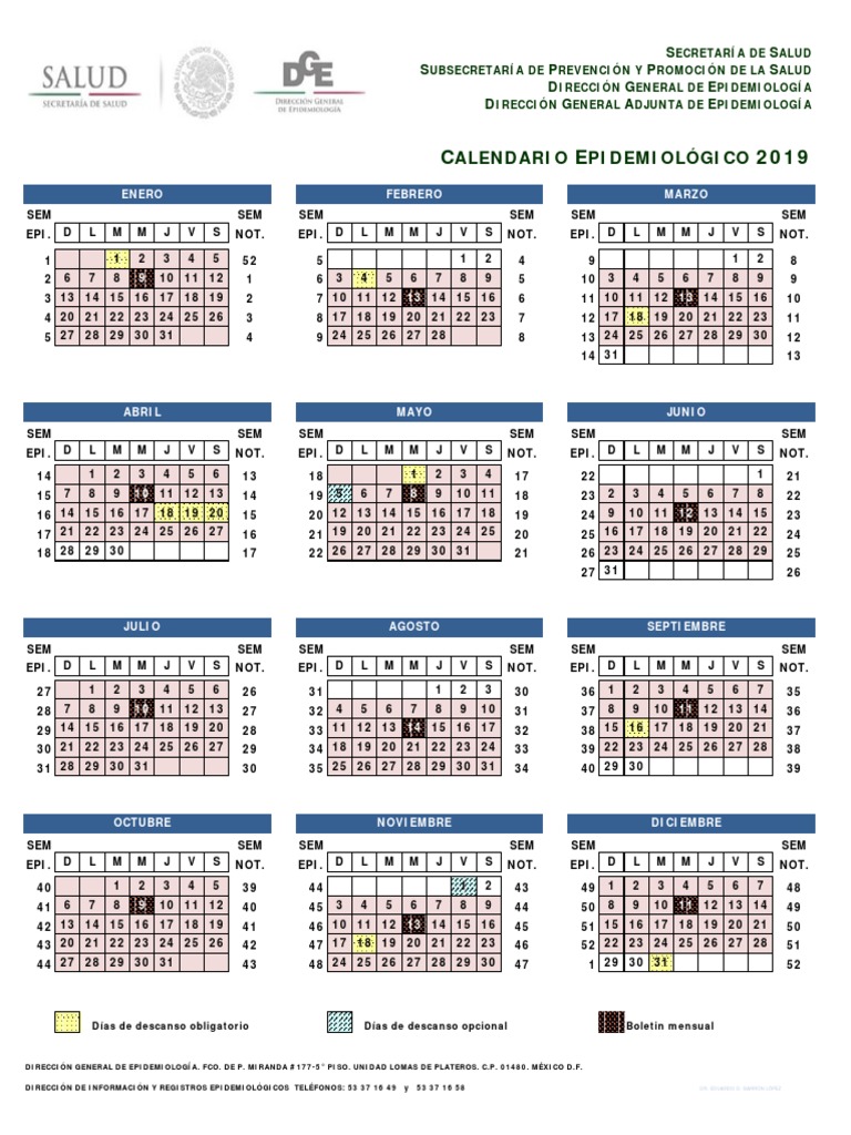Calendario Epidemiologico 2019 | PDF