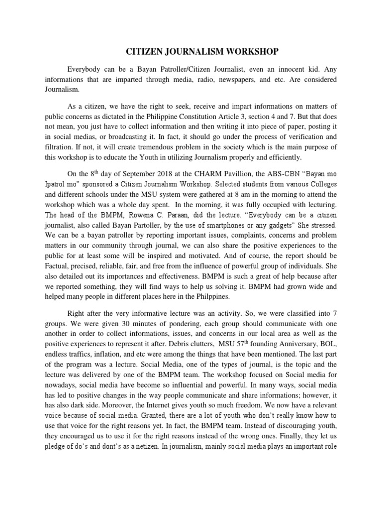 Citizen Journalism Workshop | PDF | Journalism | Social Media