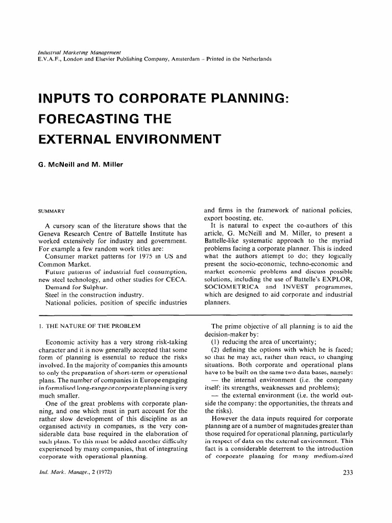 Inputs To Corporate Planning | PDF | Input–Output Model | Economic Model