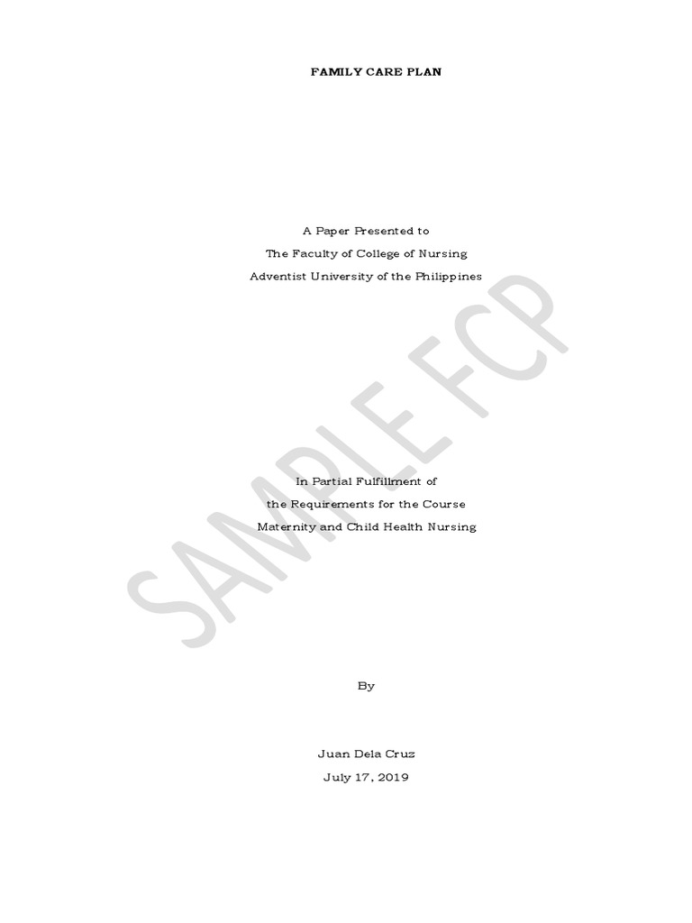 Sample Family Nursing Care Plan | PDF | Malnutrition | Nursing