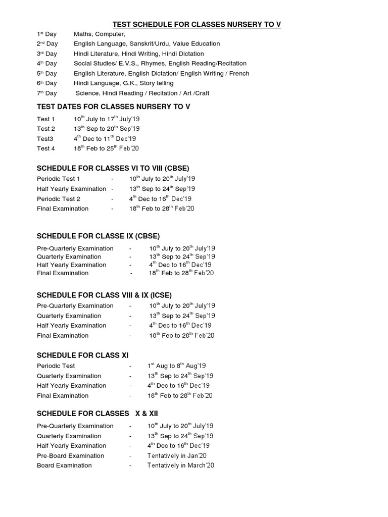 Academic Calendar and Test Schedule 2019-20 | PDF