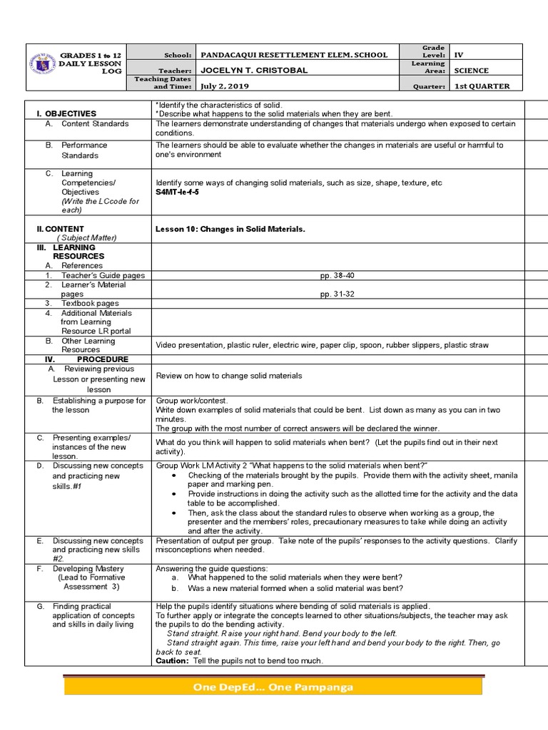 COT-DLL-Lesson-Plan-1 2019-2020 | PDF | Learning | Teachers