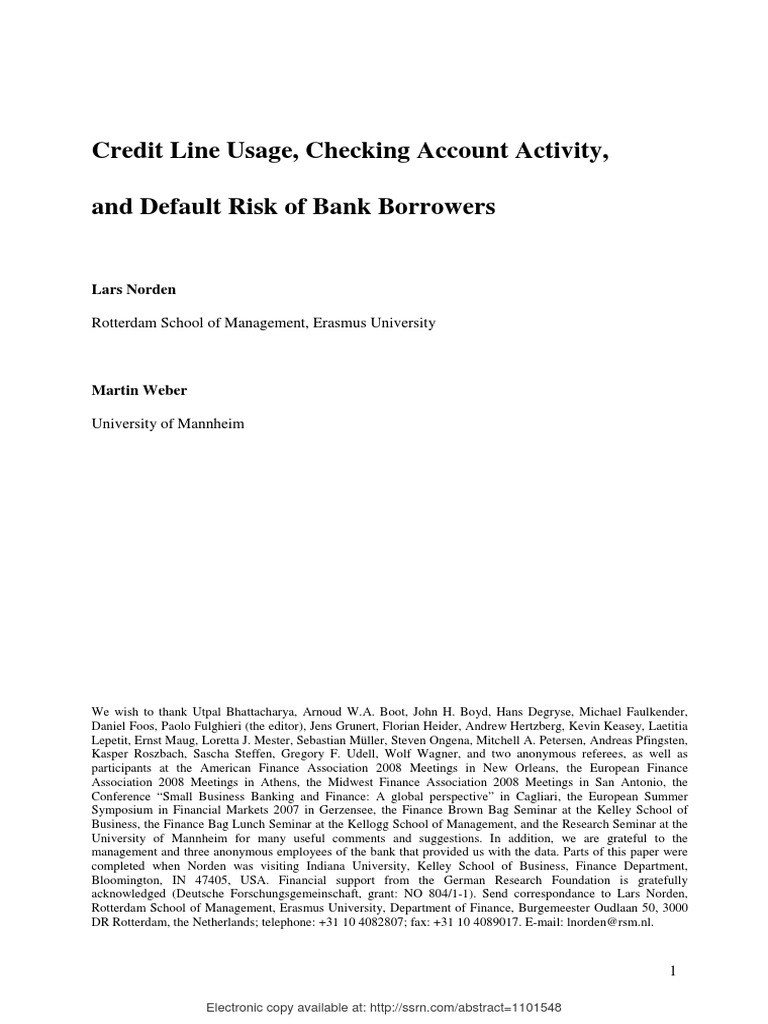 Credit Line Usage, Checking Account Activity, and Default Risk of Bank ...