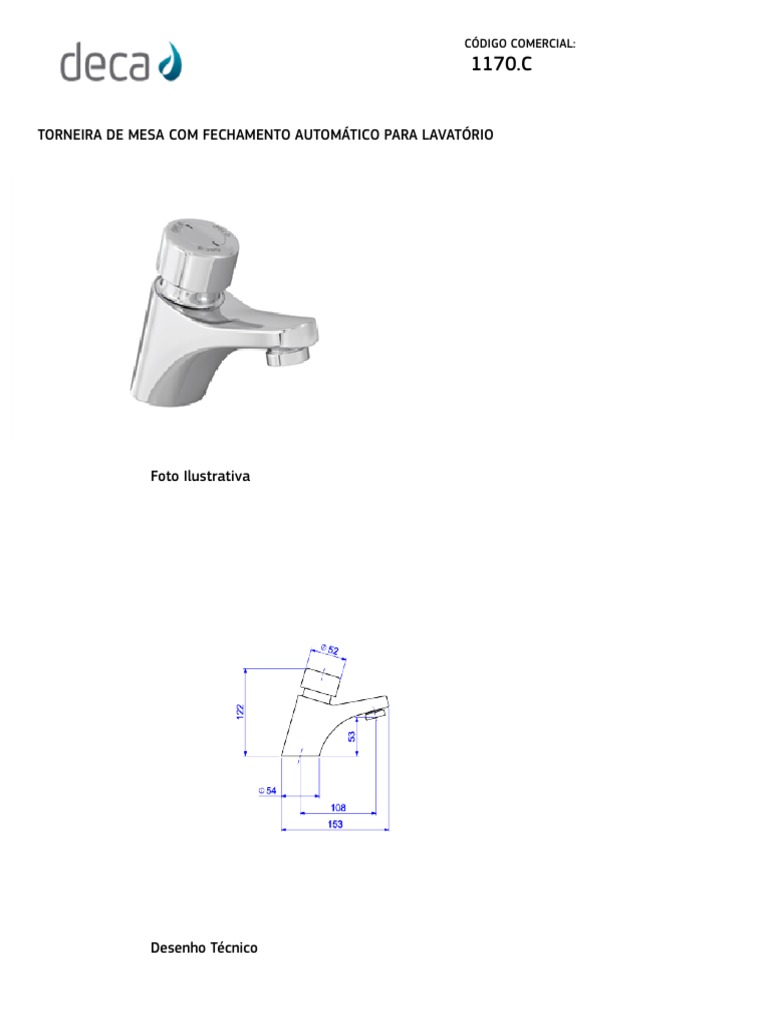 1170.c Ficha Tecnica Torneira DECA | PDF