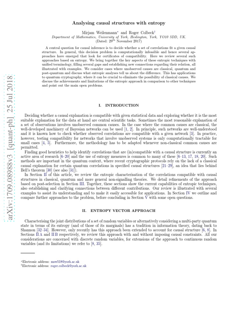Analysing causal structures with entropy using entropy measures | PDF | Bayesian Network | Causality