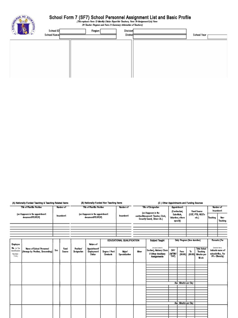 SF 7 School Personnel Assignment List and Basic Profile 1 | PDF ...