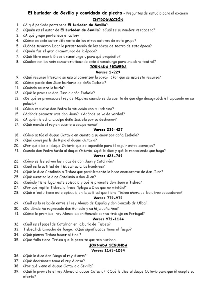 El Burlador de Sevilla - Test | PDF | Violencia | Agitación
