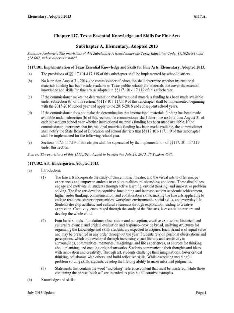 Chapter 117. Texas Essential Knowledge and Skills For Fine Arts ...