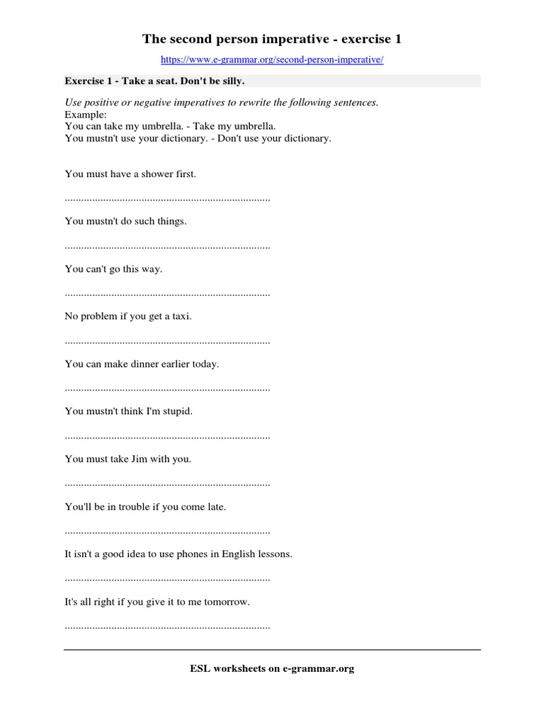 Second Person Imperative Exercise 1 | PDF