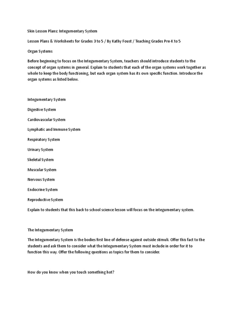 Skin Lesson Plan | PDF