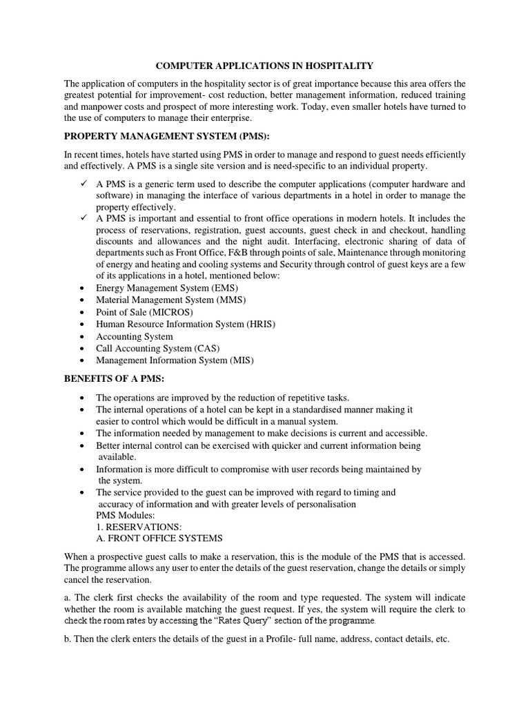 Computer Applications in Hospitality | PDF | Point Of Sale | Service Industries