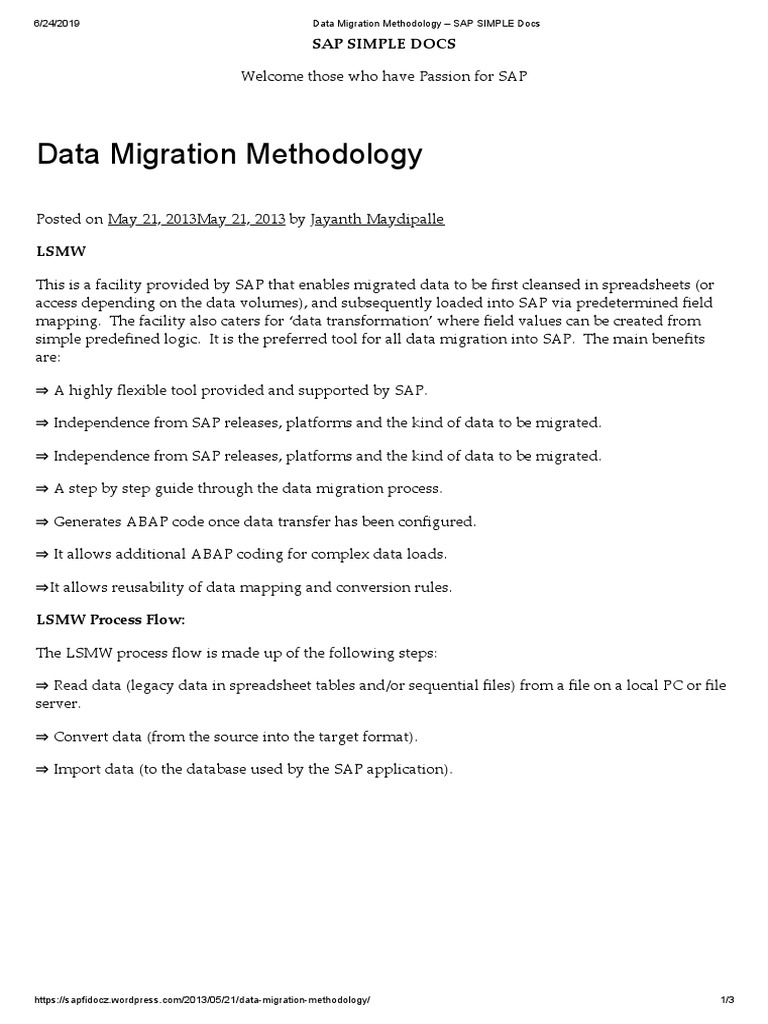 Data Migration Methodology: Sap Simple Docs | PDF | Sap Se ...