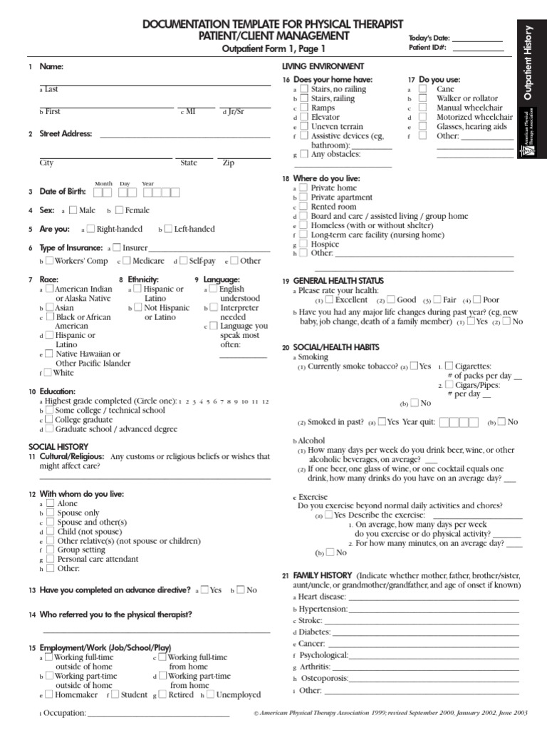 Documentation Template For Physical Therapist Patient/Client Management ...
