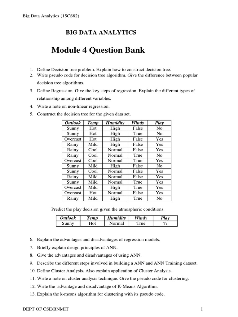 Module 4 Question Bank: Big Data Analytics | Download Free PDF | Data Analysis | Cluster Analysis
