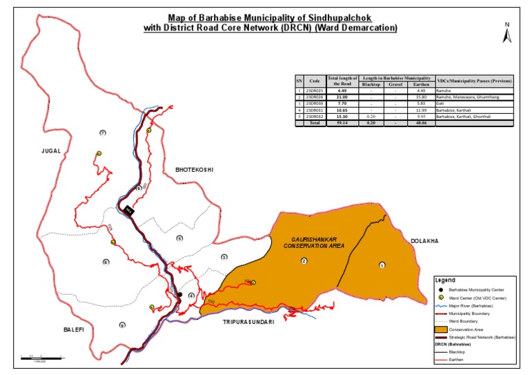 Map of Barhabise Municipality of Sindhupalchok With District Road Core ...