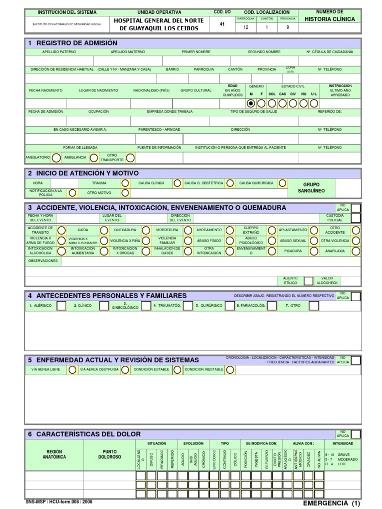 Formulario 008 MSP | PDF | Abdomen | Enfermedades y trastornos