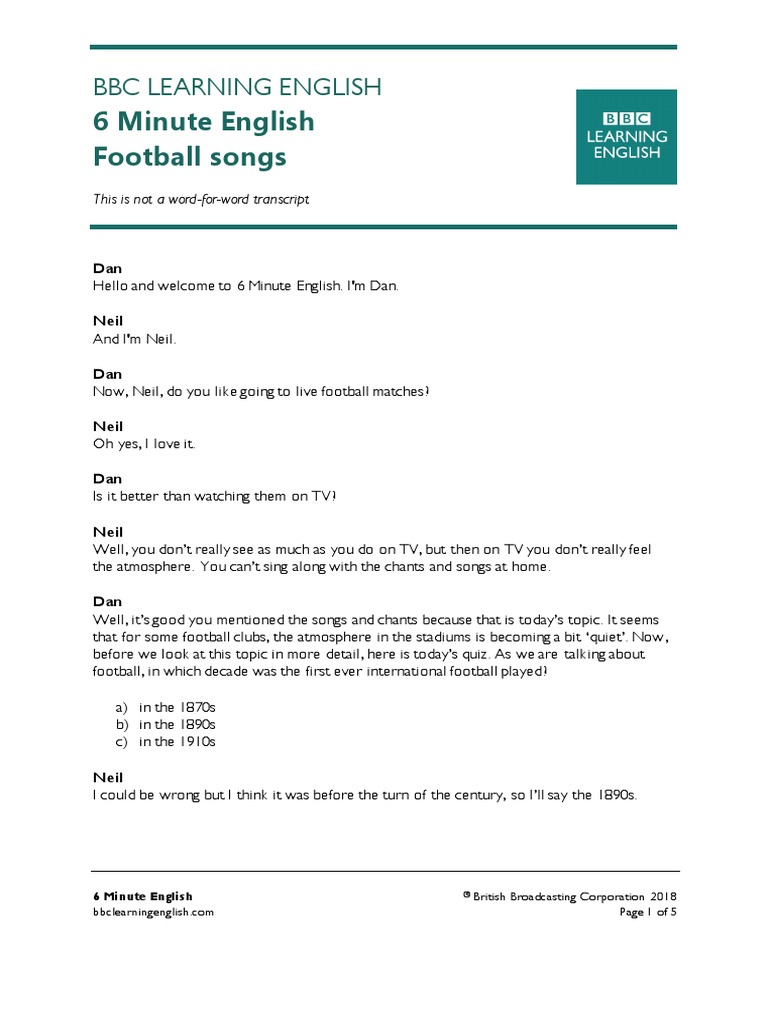 6 Minute English Football Songs | PDF | Stadium