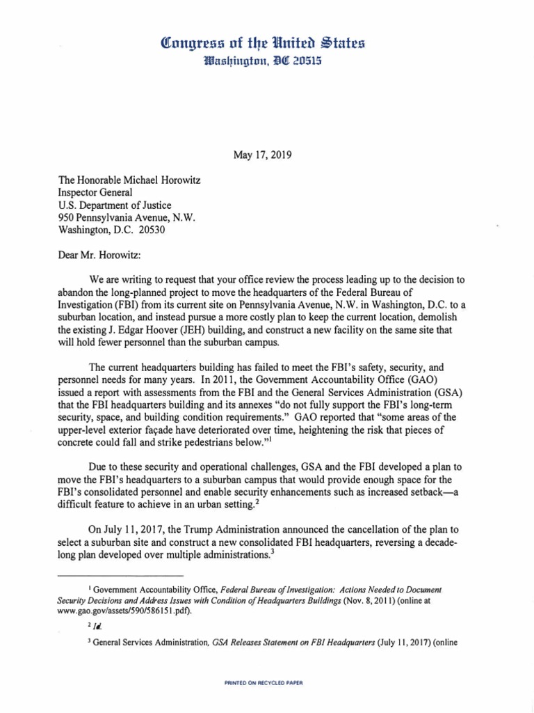 Dems Letter To DOJ IG - 5.17.2019 | Download Free PDF | Federal Bureau ...