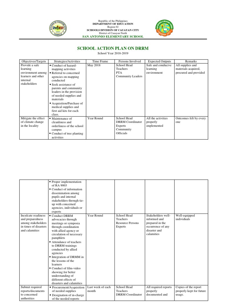 DRRM Action Plan | PDF | Learning | Business