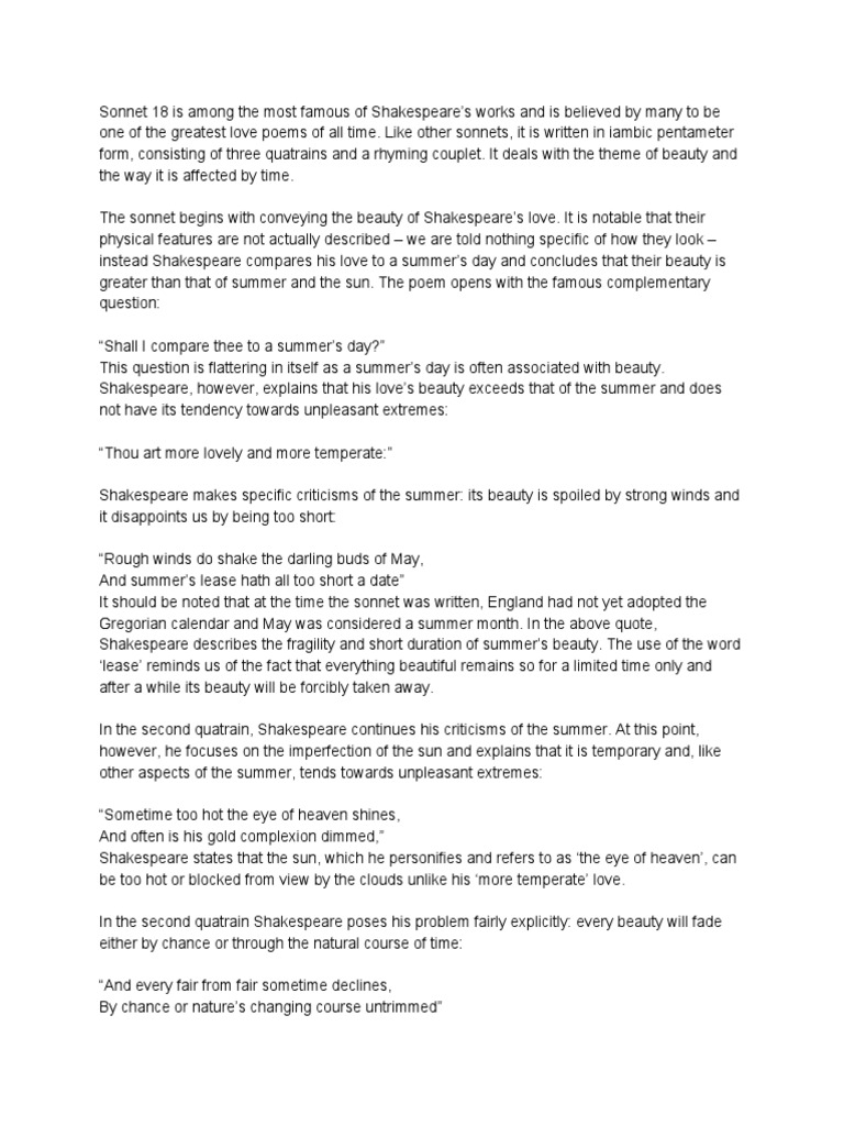 Sonnet 18 | PDF | Sonnets | Poetry