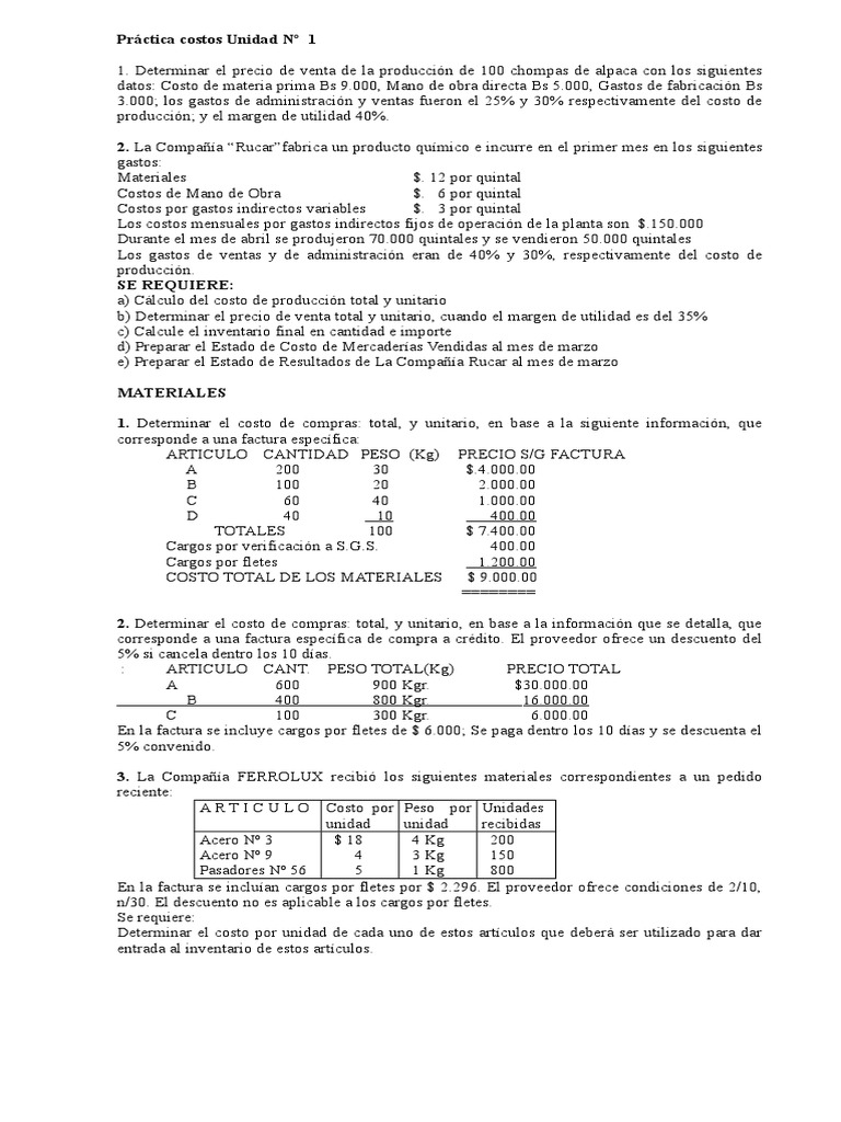 COSTOS1 | PDF | Euro | Inventario