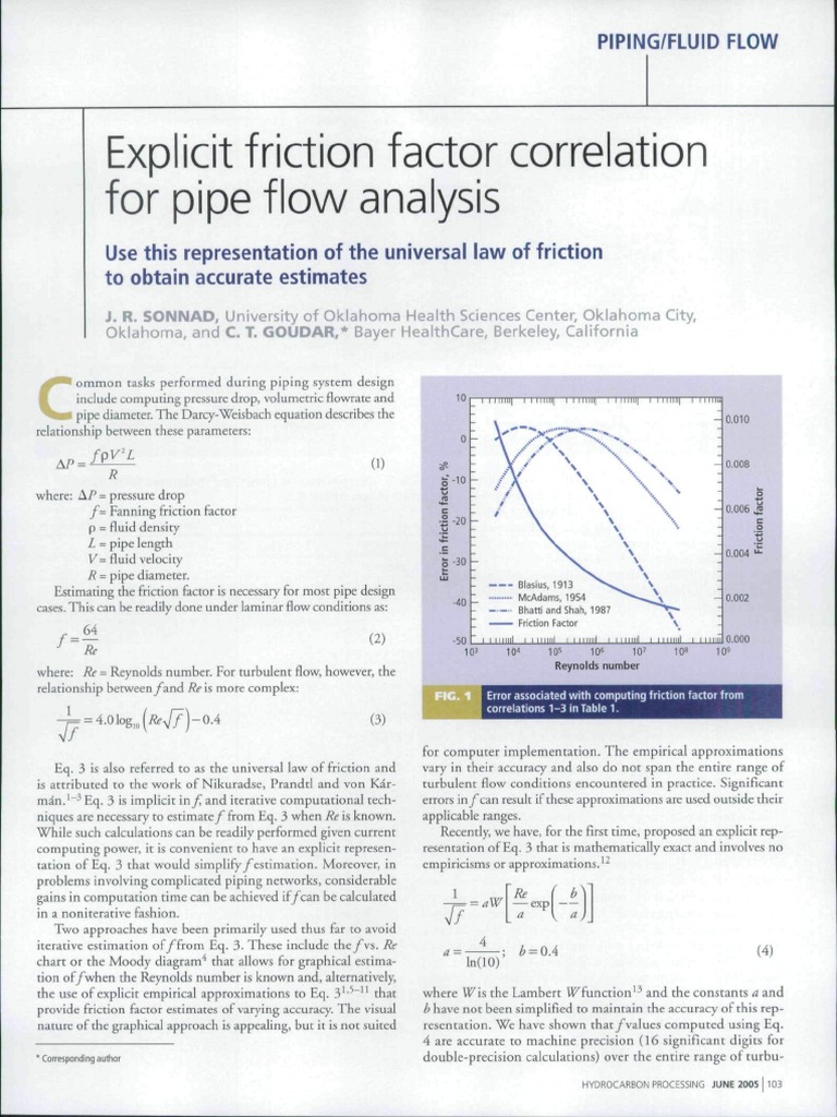 Explicit Friction Factor For Pipe Flow Analysis | PDF | Reynolds Number | Chemical Engineering