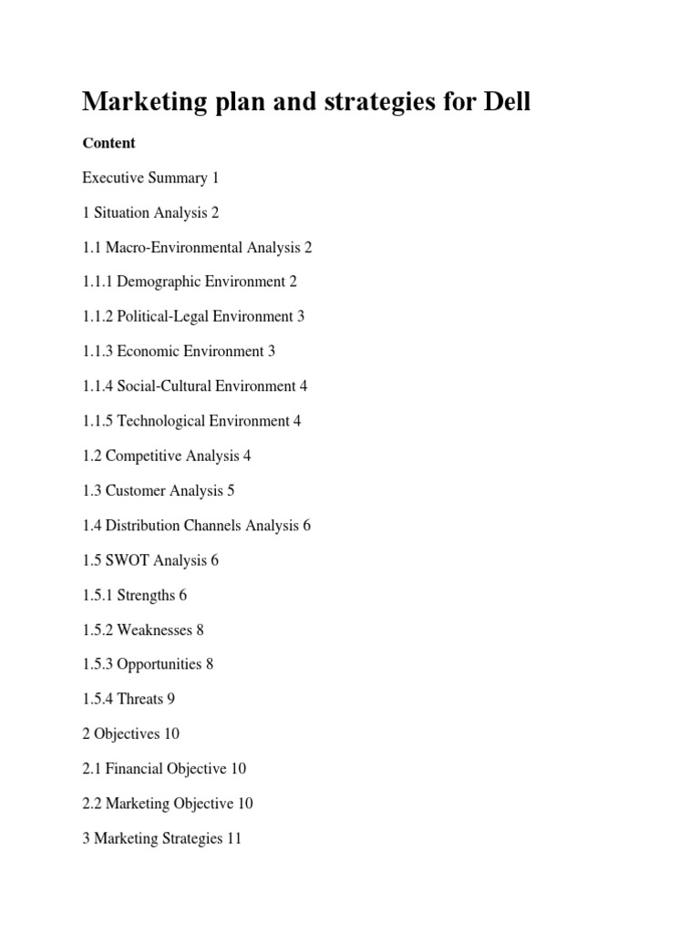 Marketing Plan and Strategies For Dell: Content | PDF | Dell | Marketing
