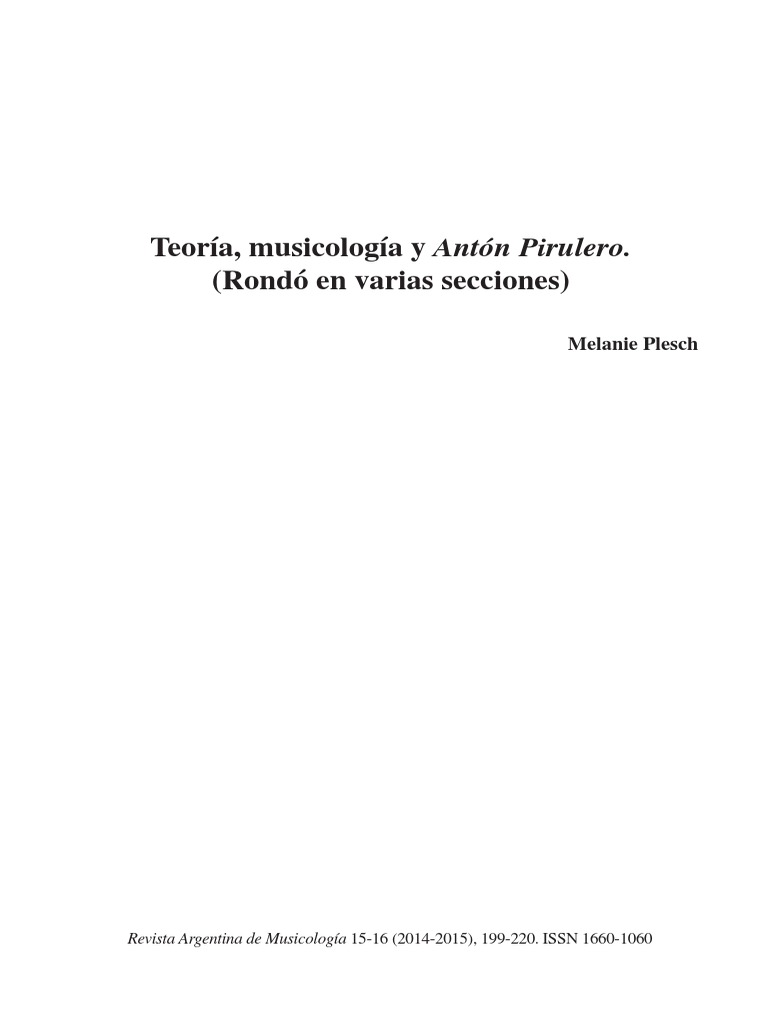 Plesch - Teoría, Musicología y Antón Pirulero | PDF | Musicología | Crítica literaria