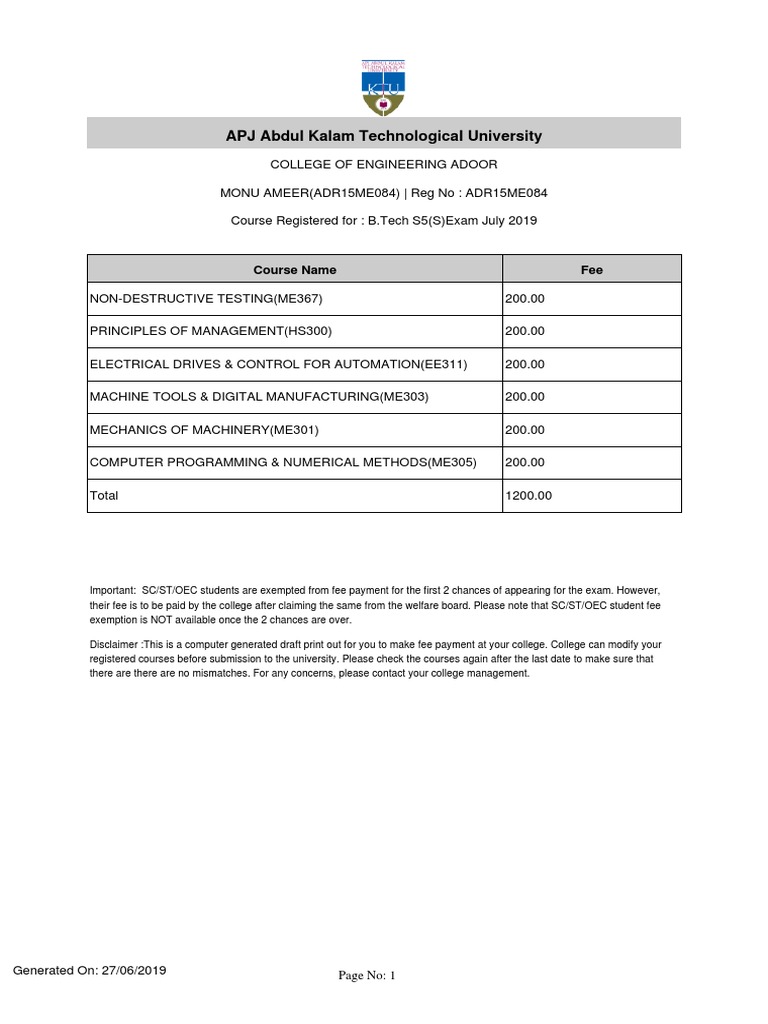 Registered Student Bill Report | PDF
