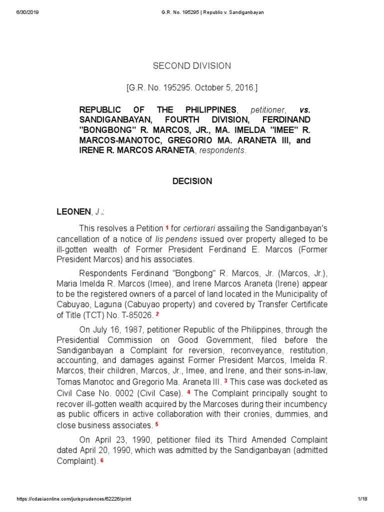 Marcos Ill-Gotten Wealth Case Decision | PDF | Pleading | Lawsuit