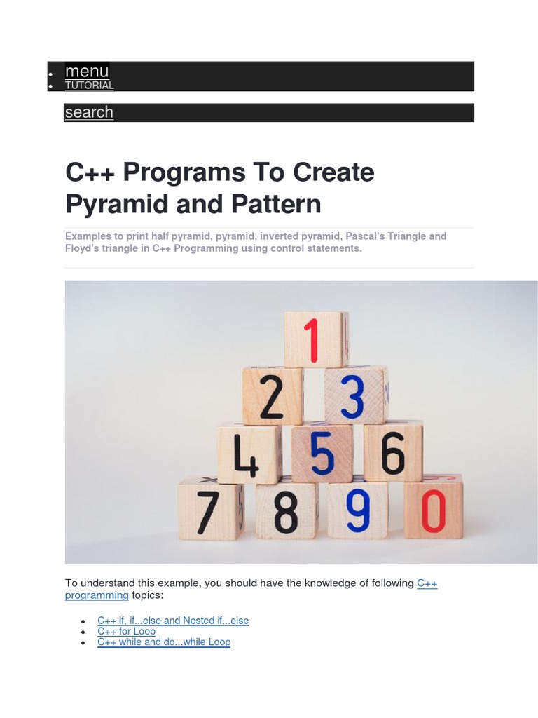 C++ Programs To Create Pyramid and Pattern: Search | PDF | Matrix ...