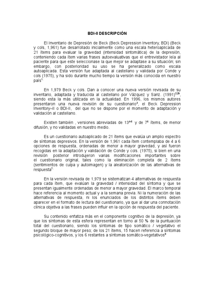 Manual del BDI-II: Evaluación de Depresión | PDF | Depresión (estado de ...