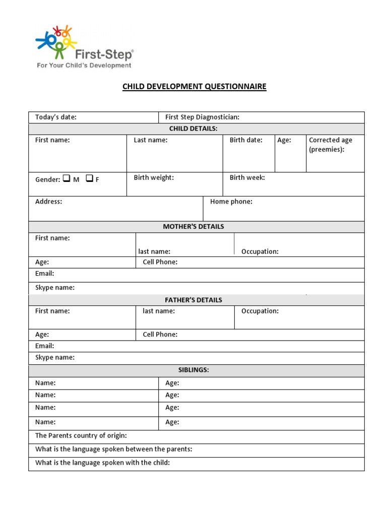 Child Development Questionnaire 2017 v2 | PDF | Child Development ...