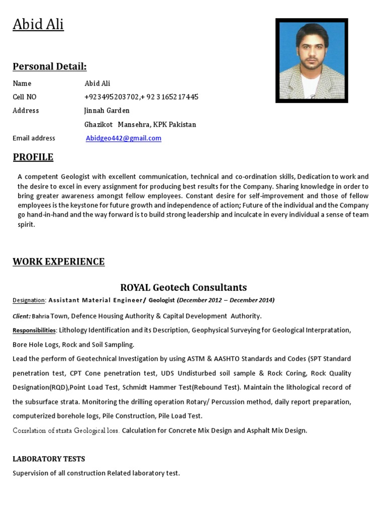 Abid CV | PDF | Geotechnical Engineering | Infrastructure