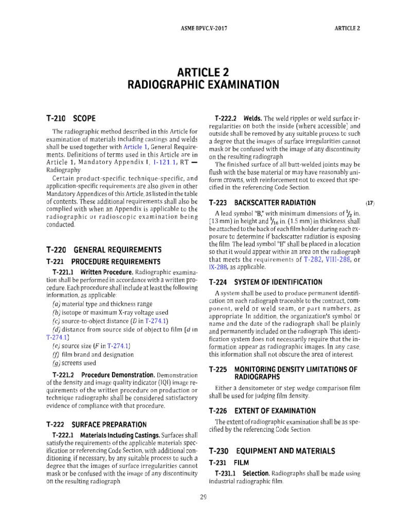 ASME Section v Article-2 for RT