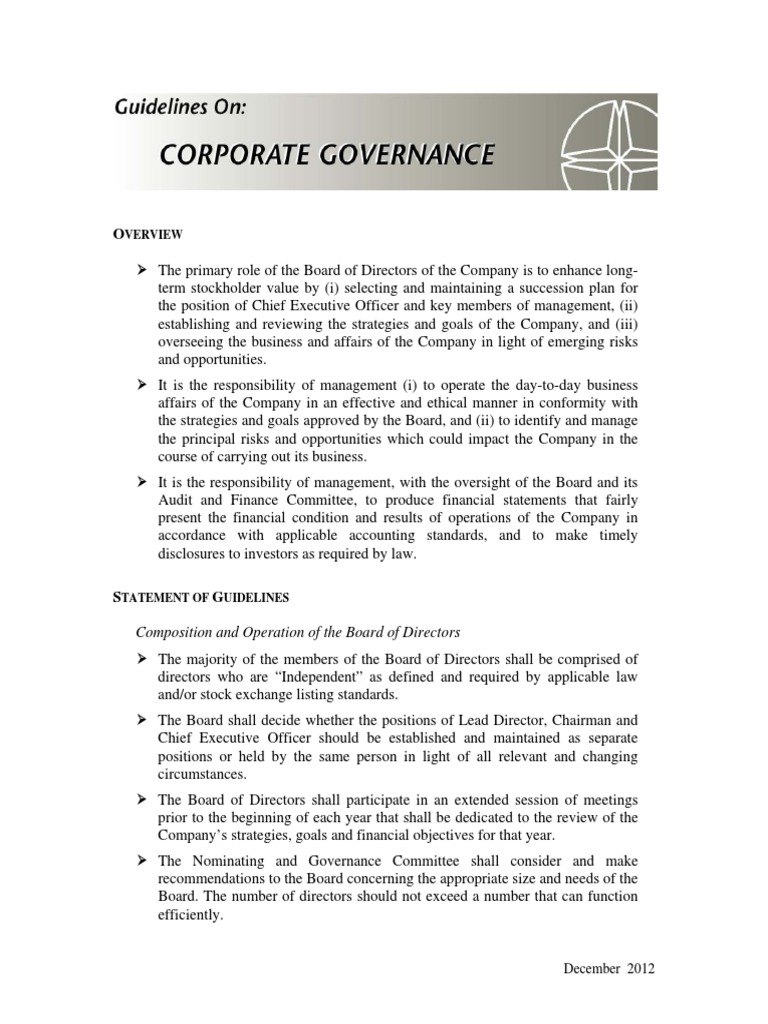 Corp Gov Guidelines | PDF | Board Of Directors | Committee