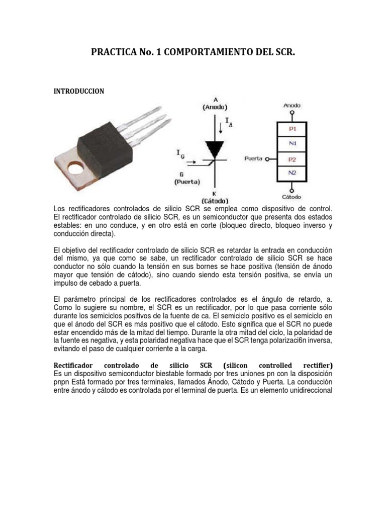 Practica No1 Comportamiento de Un SCR | PDF | Rectificador | Diodo